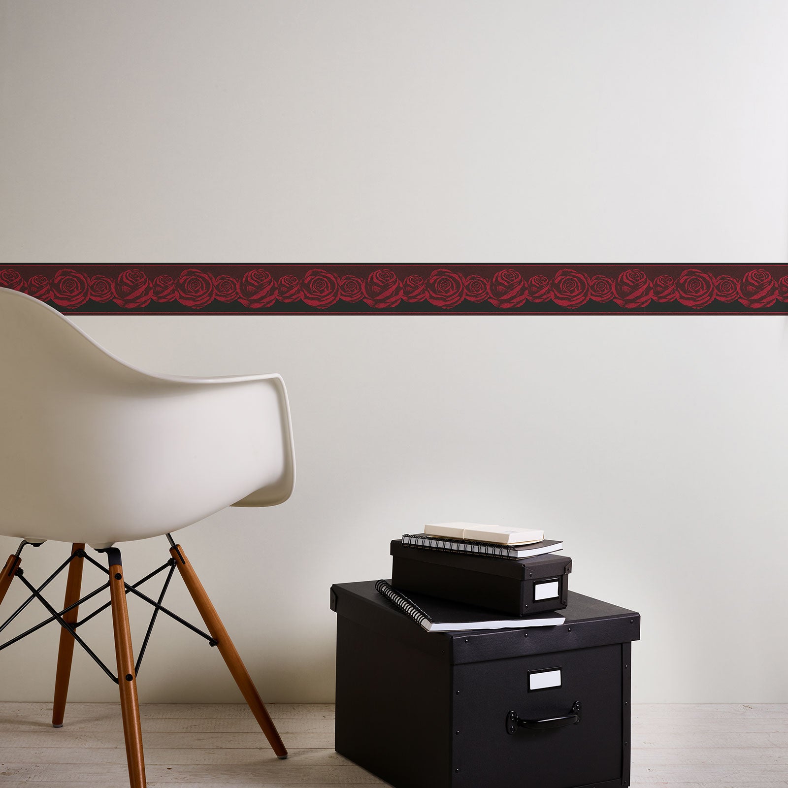 Frise papier peint fleuri rouge & noir Frise tapisserie motif rose pour ...