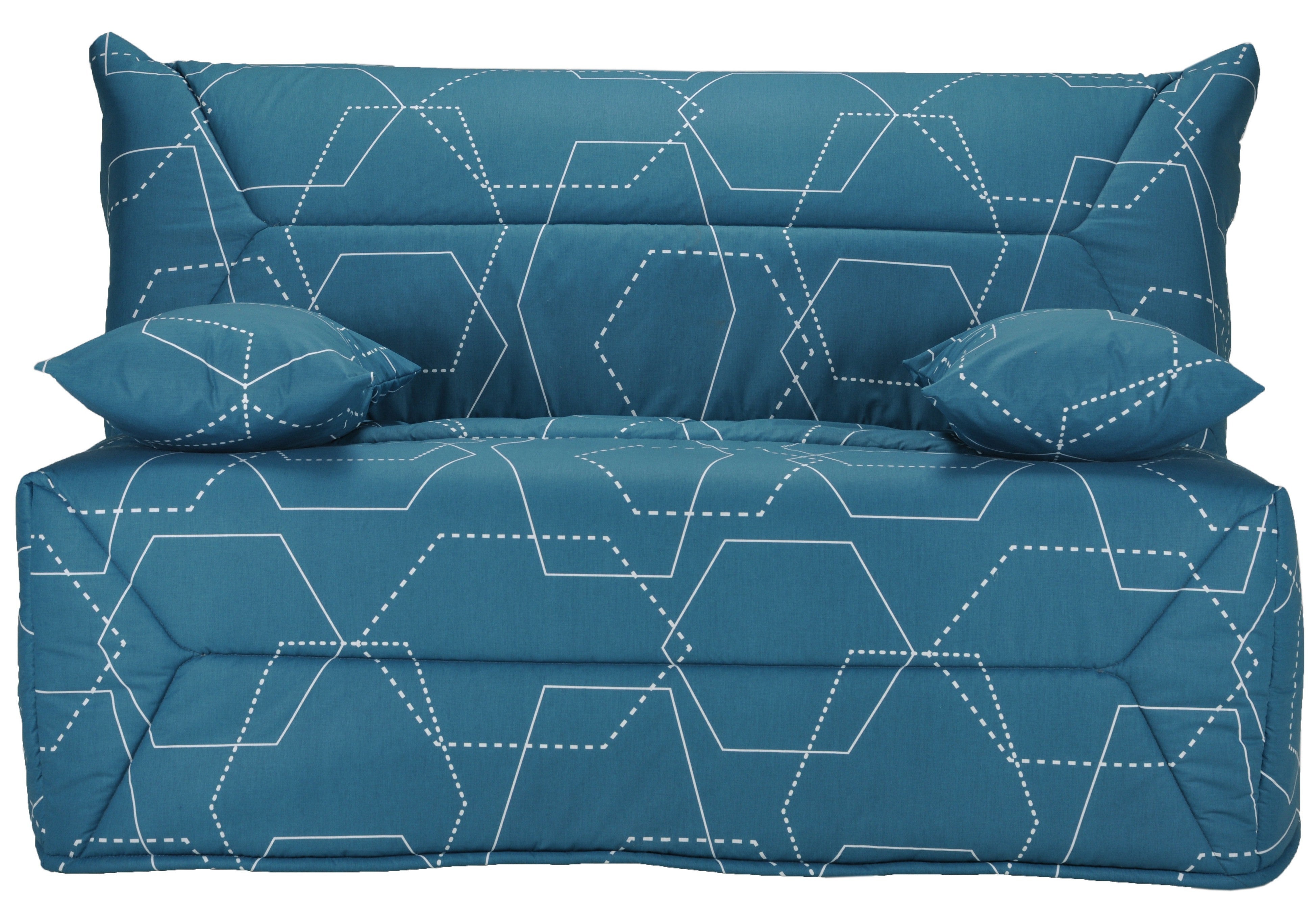 Banquette BZ 140x190 tissu graphique bleu matelas 12cm City essentiel ...