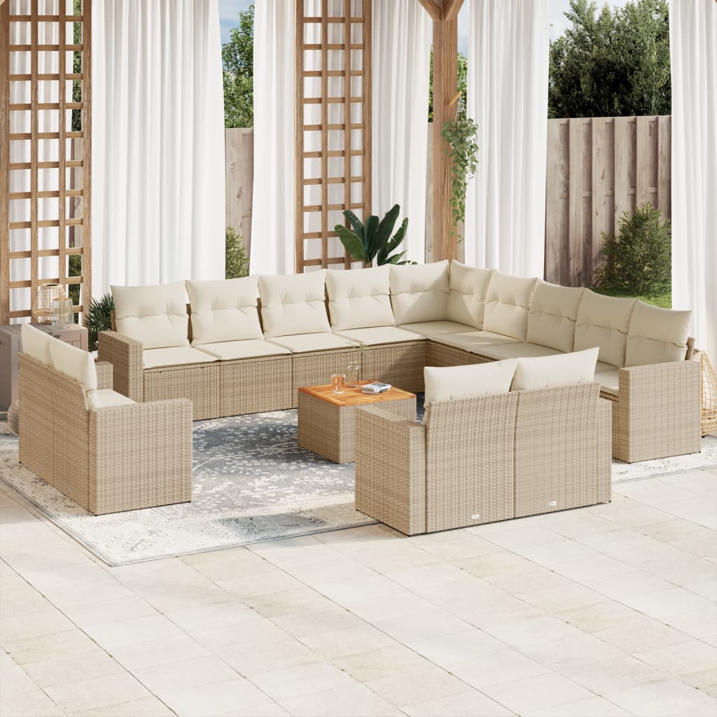 Salon de jardin avec coussins 14 pcs beige résine tressée | Leroy Merlin