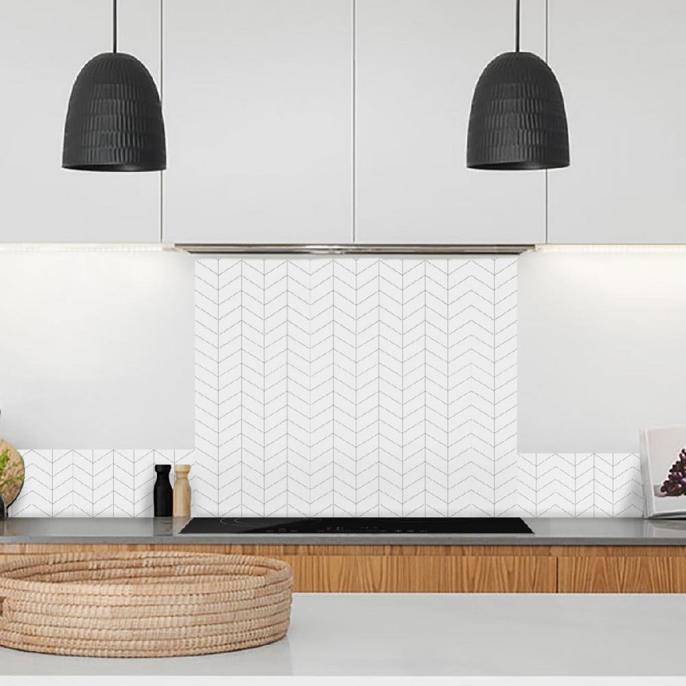 Crédence cuisine aluminium adhésivé MARIE - Chevrons - Bandeau L60 x ...