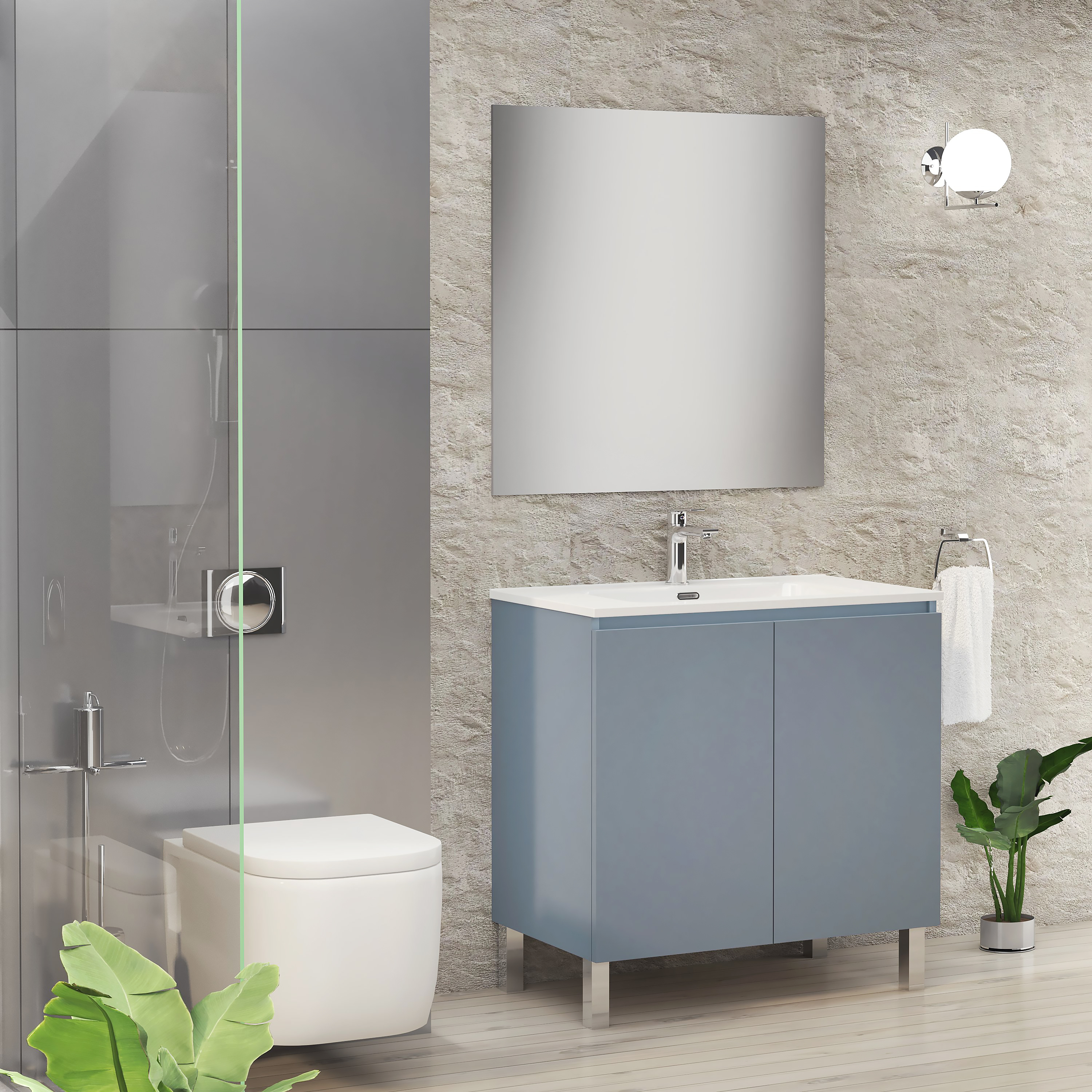 ENSEMBLE DE SALLE DE BAIN LUST | 80 CM BLEU | DEUX PORTES | LAVABO ...