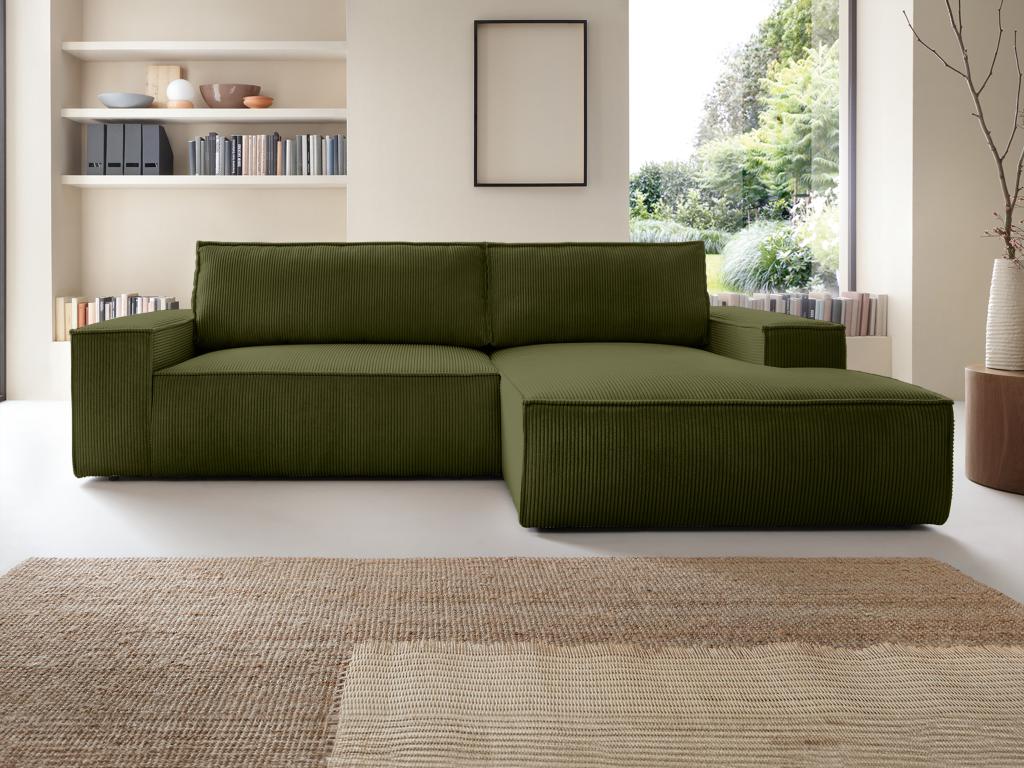 Divano letto angolo a destra in Velluto a coste Verde oliva - AMELIA ...