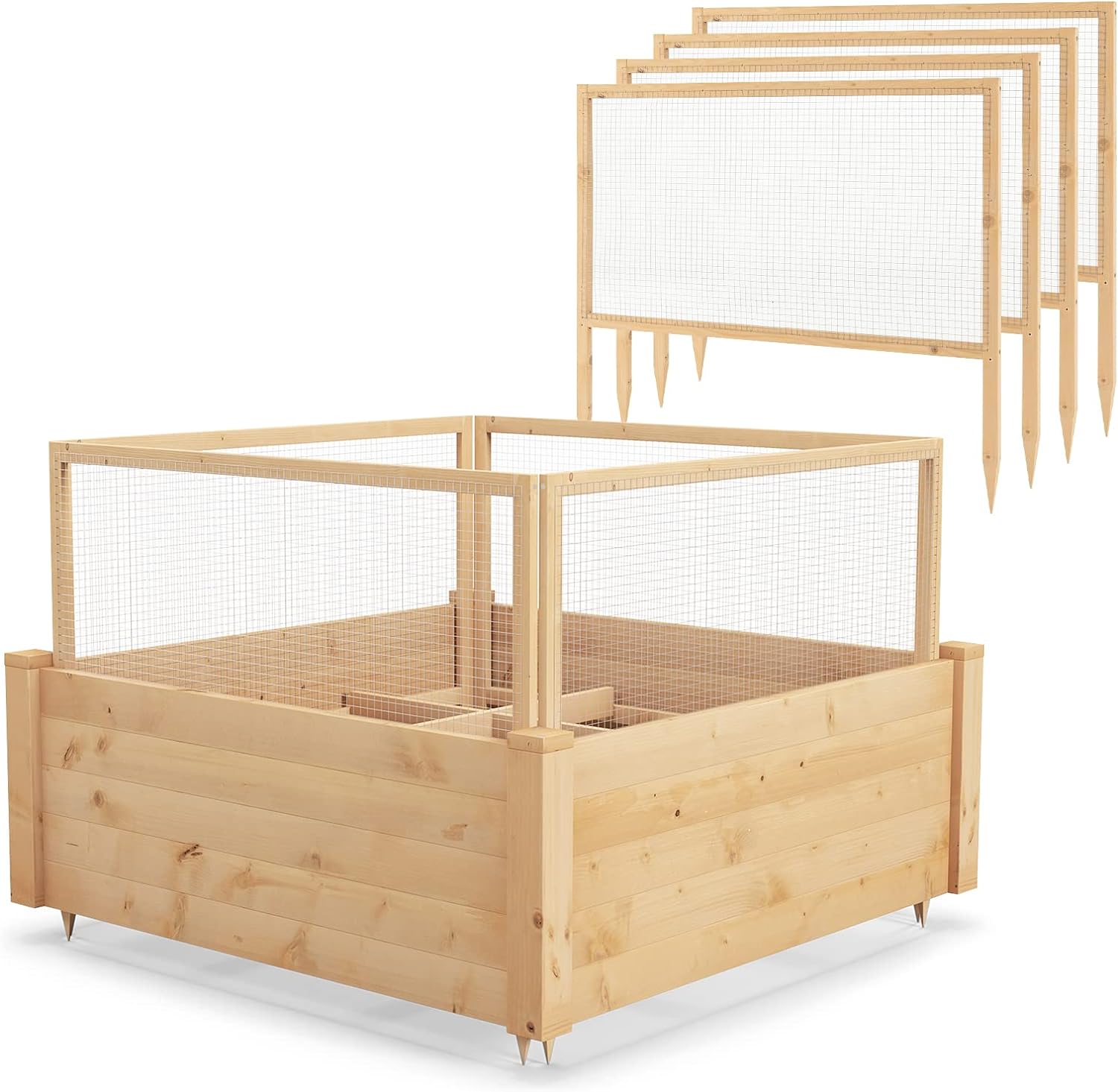 Carré Potager en Bois avec Clôture Grillage Anti-Animal & Base Ouverte ...