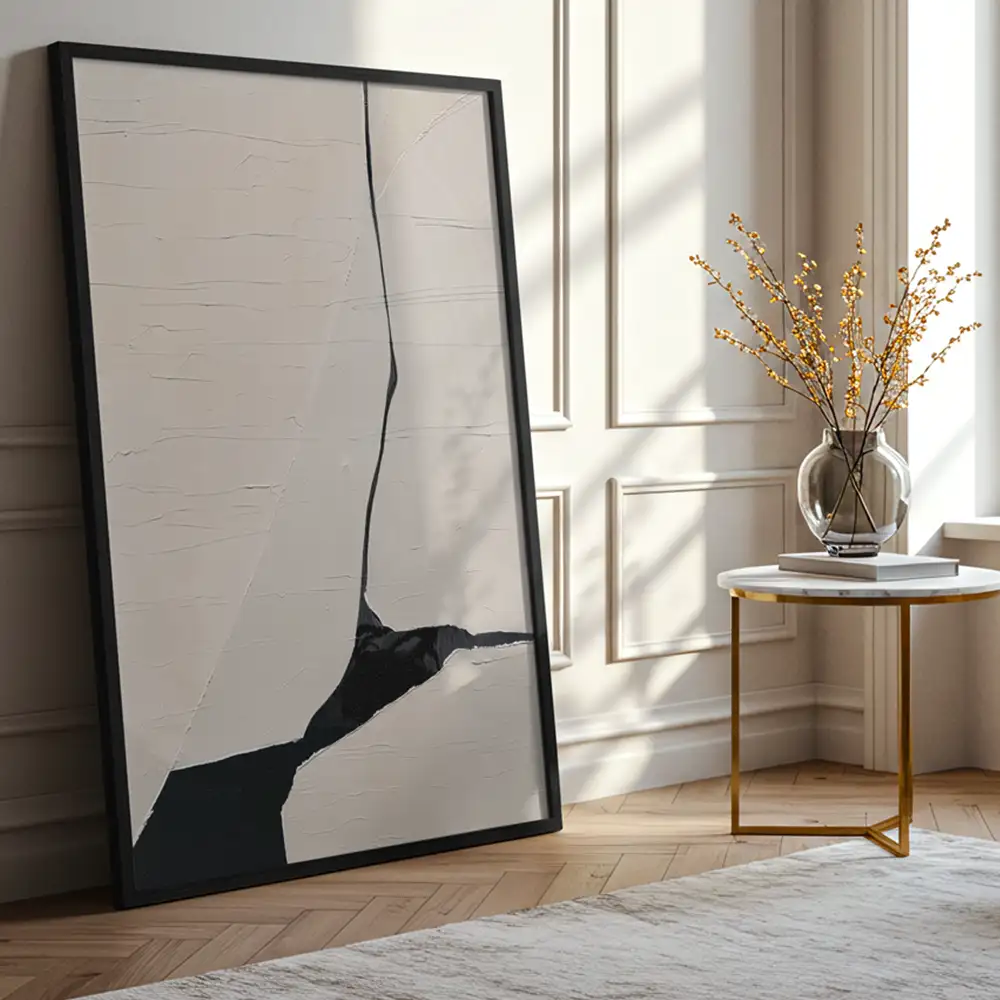 DekoArte – Tableau abstrait noir et blanc 50x70 cm | Tableau avec cadre ...