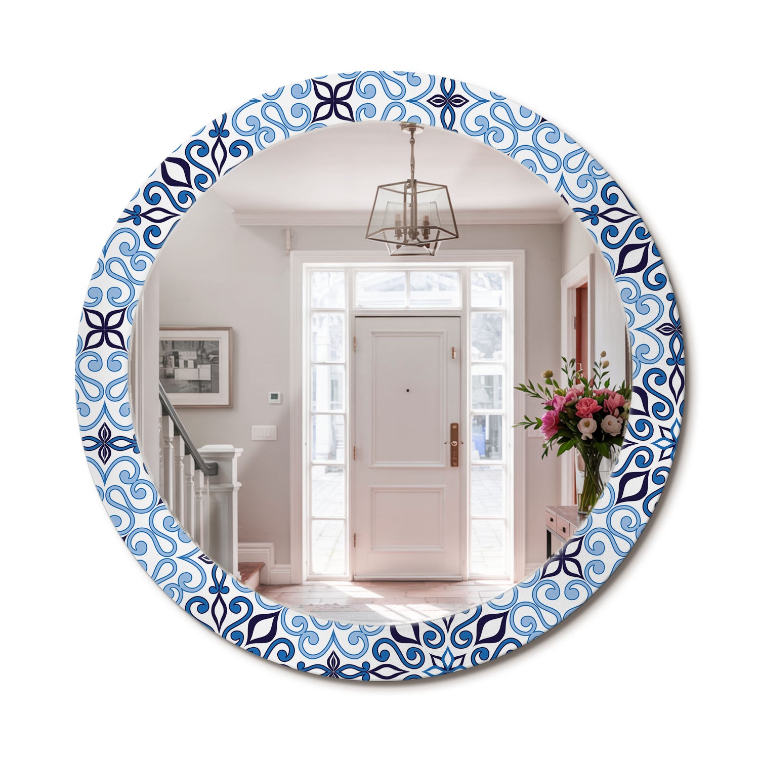 Espejo redondo de alta gama con marco de vidrio de diseño Patrón árabe ...