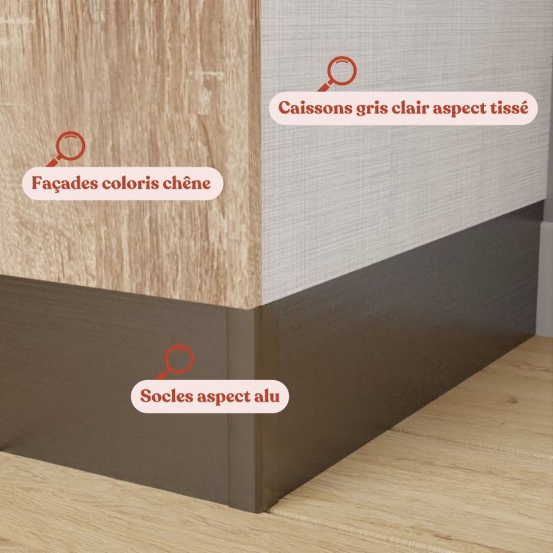 Kitchenette K01L-PT - 120 cm avec plan de travail et évier - Façade ...