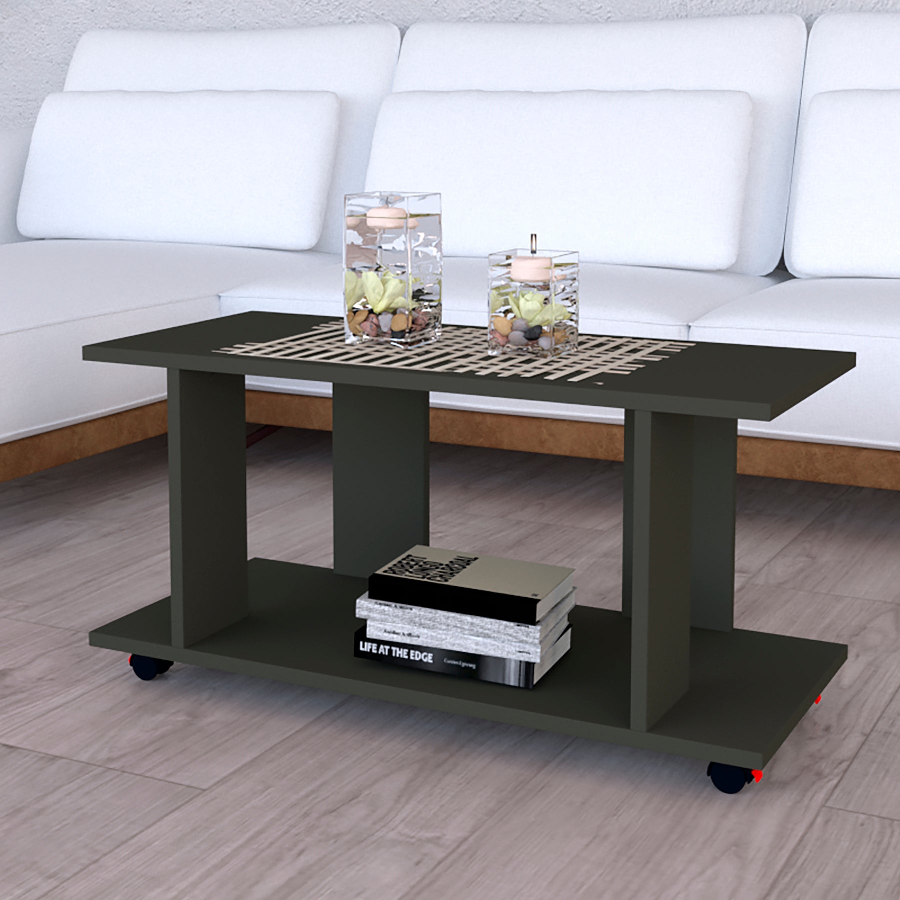 Henor Tavolo Basso su Ruote. Mobile Tv. Legno Mod. Pilar 90 x 40 x 45.5 ...