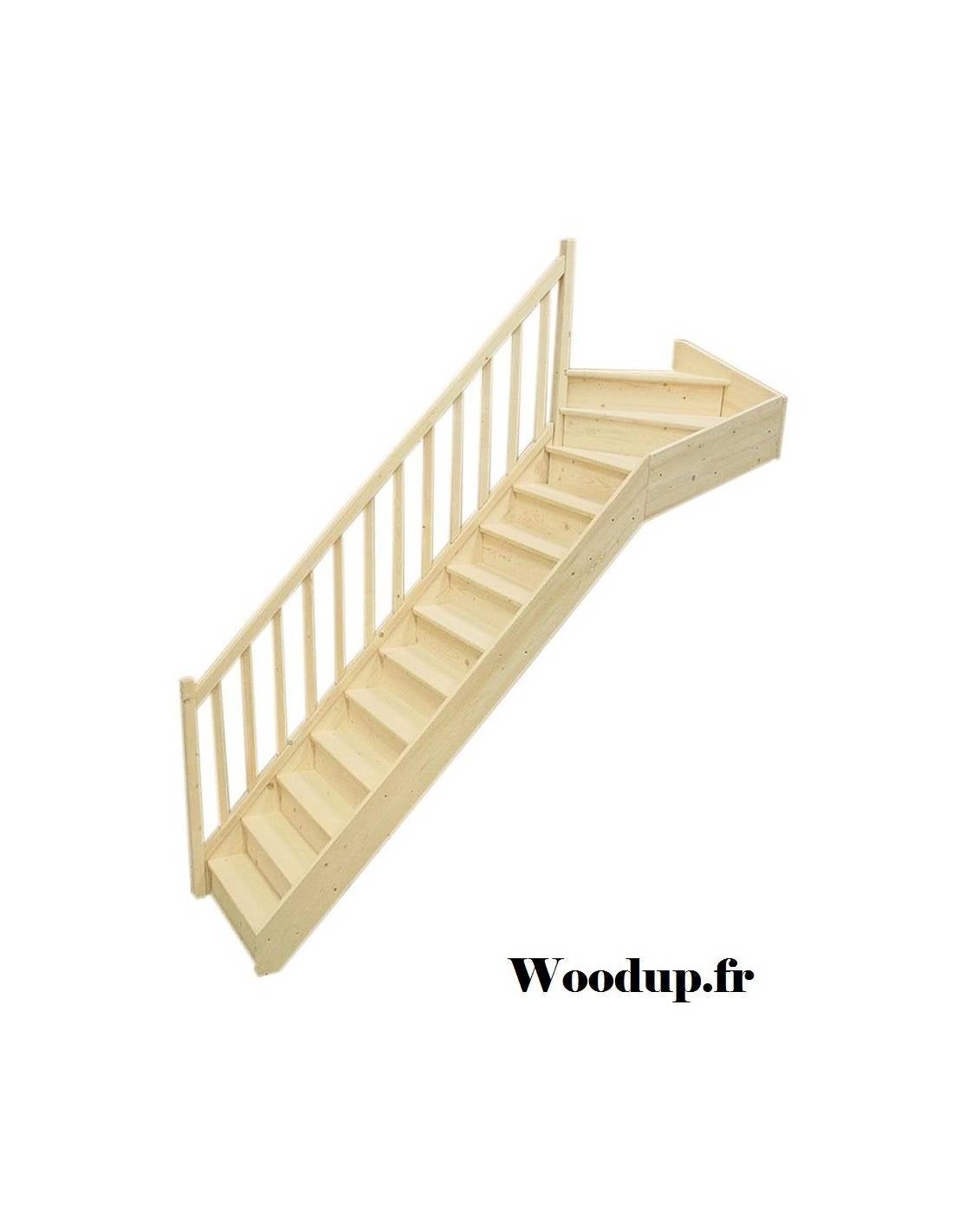 Escalier 1/4 Tournant Haut En Sapin Avec Rampe .fr- Haut à Gauche Avec Contremarches H Sol Sol ...
