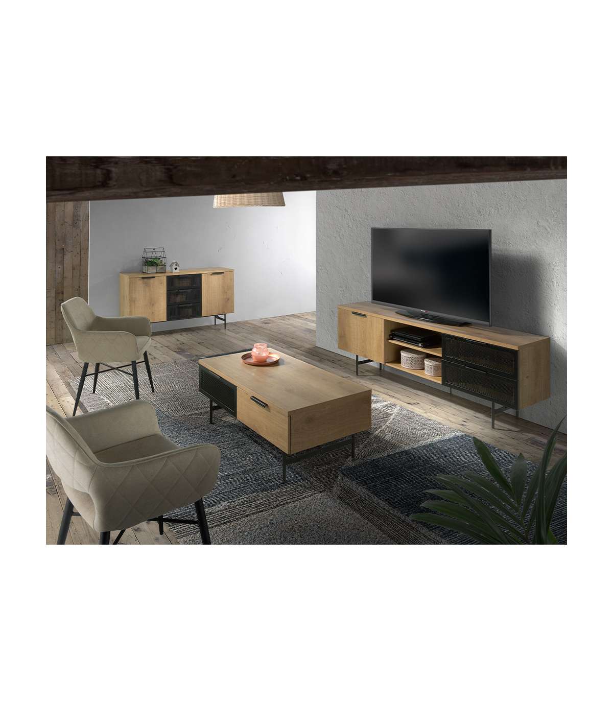Mesa de centro Elia acabado roble, 110 cm (largo) x 60 cm (ancho) x 43 ...