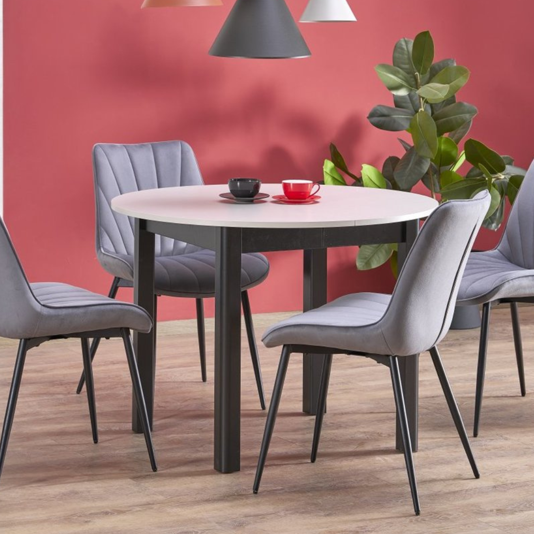 Table à manger ronde 100 cm extensible beige et noir CARENE | Leroy Merlin