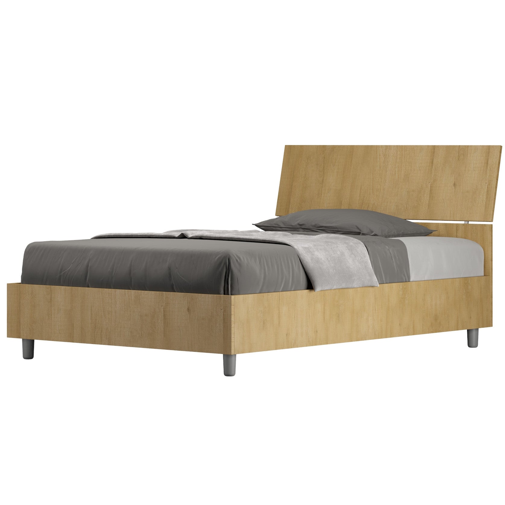 Cama con somier 120x190 con cabecera inclinada roble natural Demas ...