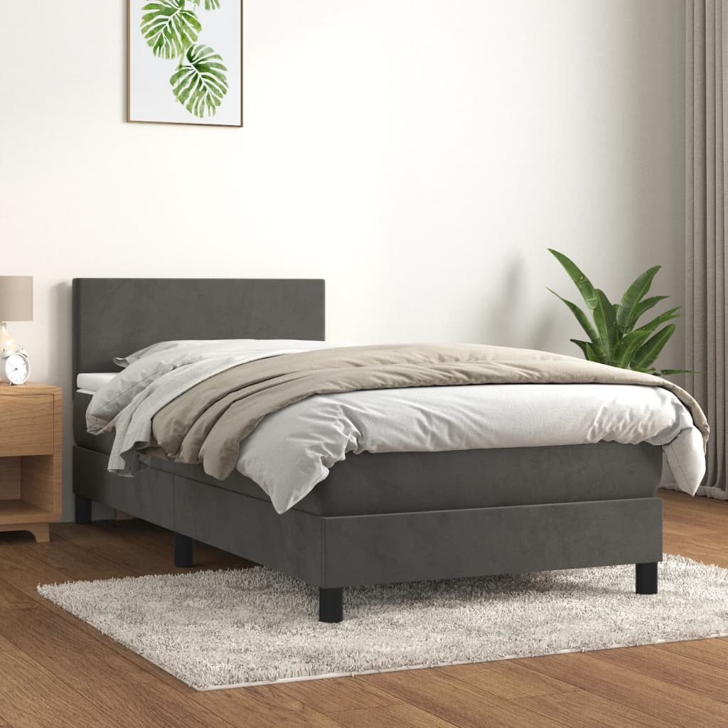 Cama box spring con colchón terciopelo gris oscuro 100x200 cm | Leroy ...