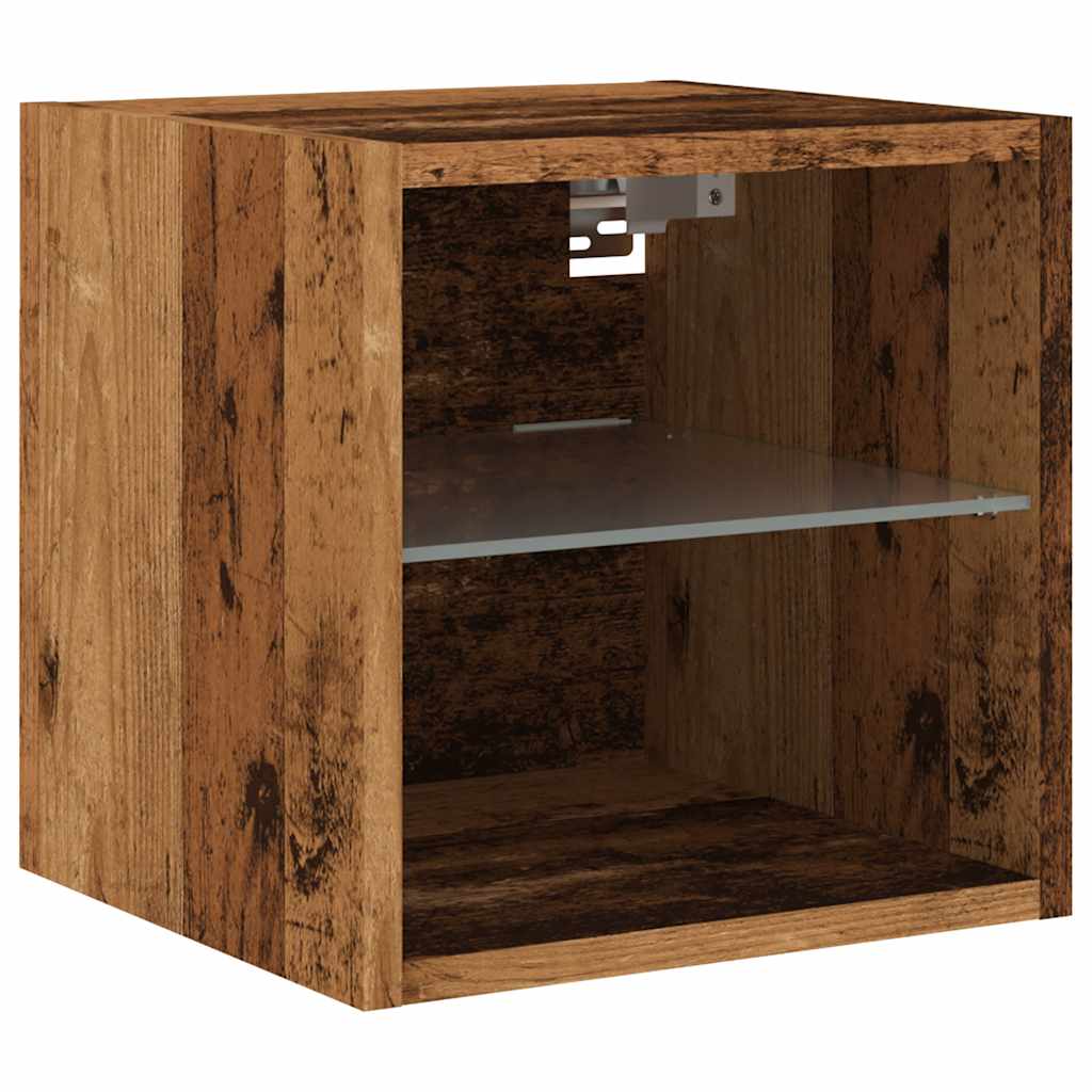 Mueble de TV de pared con luces LED envejecida 30x28,5x30 cm ...
