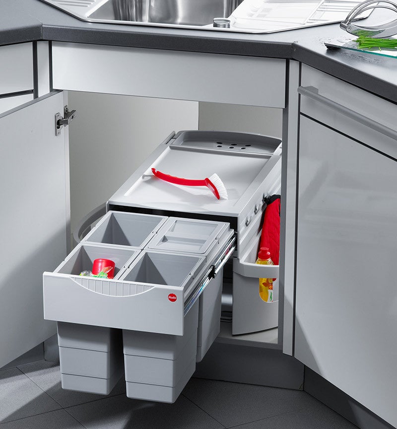 Poubelle d'angle encastrable tri sélectif 4 bacs 32L (4x8L) Hailo Rondo ...