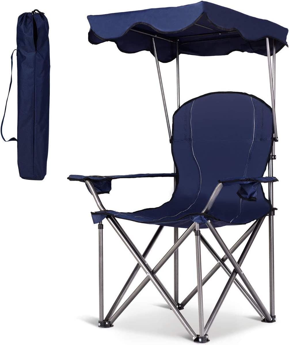 Silla de Camping con Techo y Portavasos Silla de Playa Plegable Carga ...