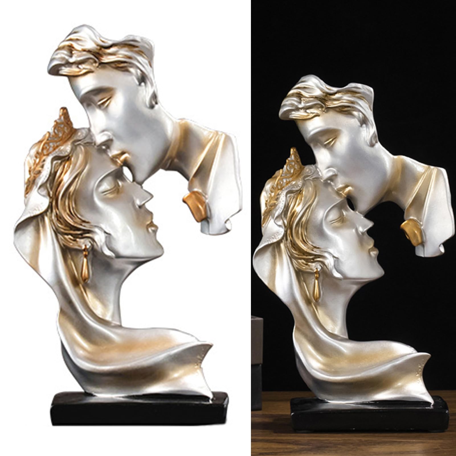 Sculpture de couple en résine décorative exquise, figurine d'amoureux qui s'embrassent ...