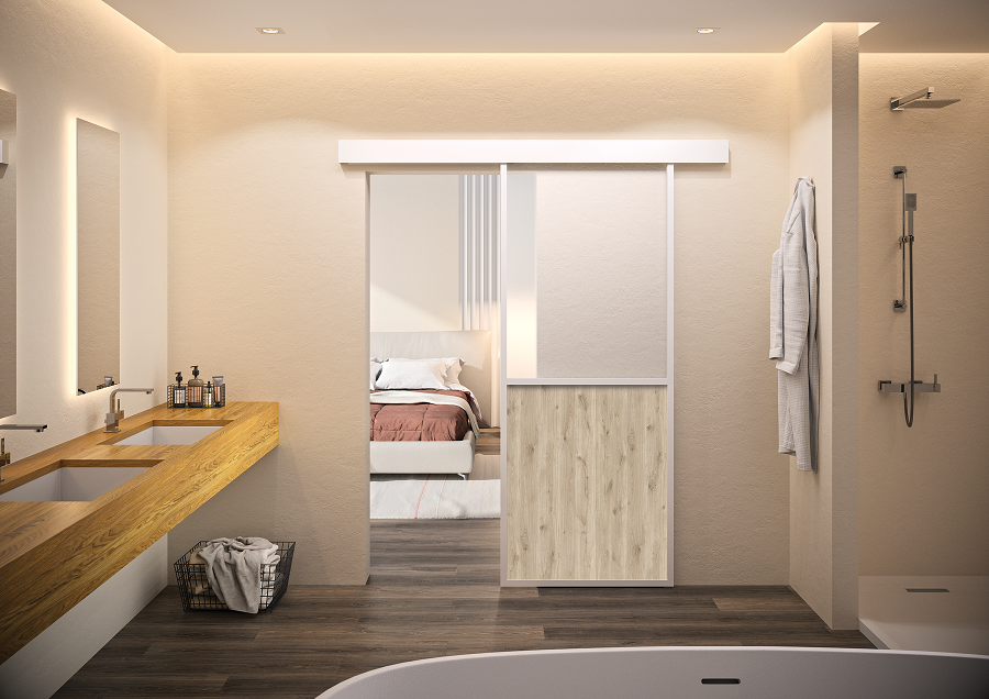 Kit porte en applique Contemporain blanc chêne terra cadre aluminium ...