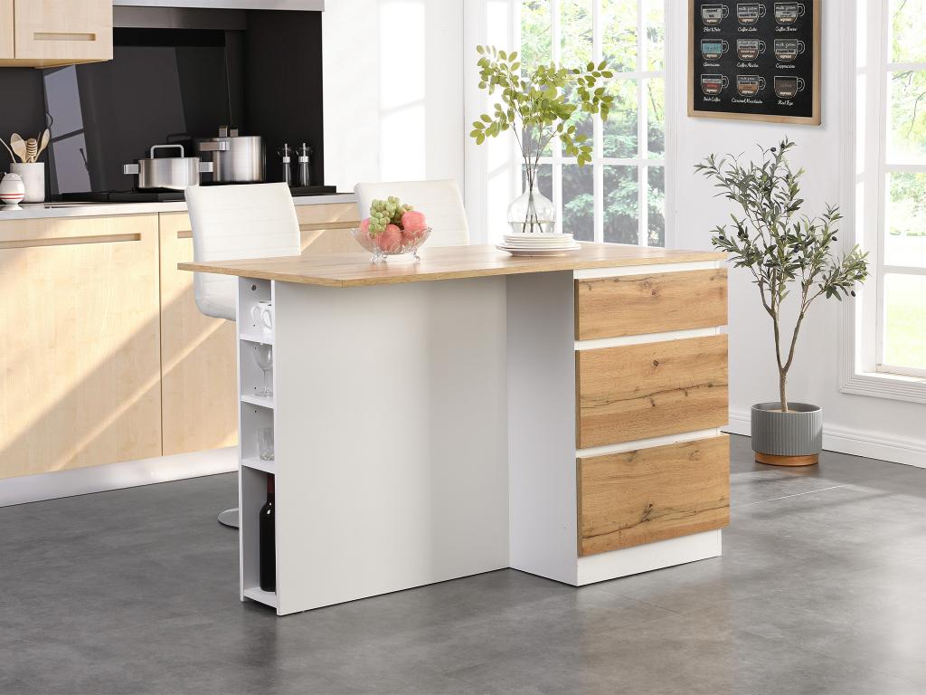Isla central de cocina con 6 cajones y 4 estantes de MDF - Natural ...