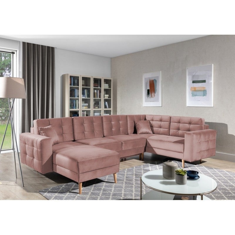 Sofá convertible panorámico acolchado de terciopelo rosa polvo Anska ...