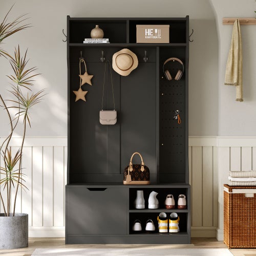 Set de Perchero de Entrada con Banco, 6 Ganchos, 1 Puerta y 4 Almacenes ...