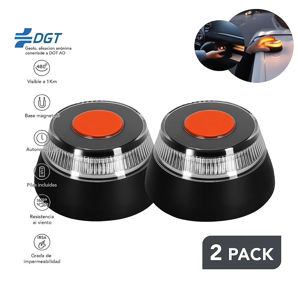 PACK 2 Balizas, luz de emergencia V16 homologada, autorizada por la DGT ...