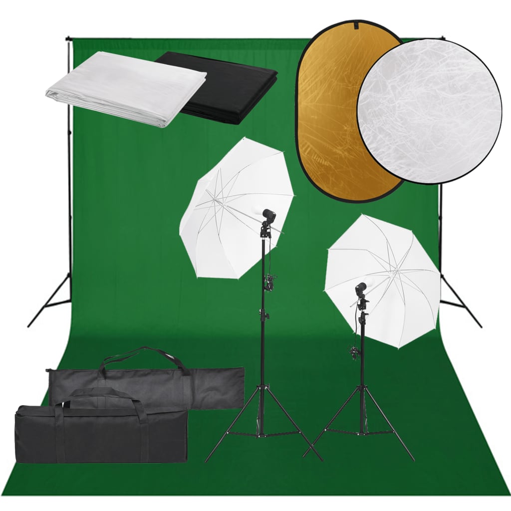 Kit de studio photo avec éclairage toile de fond et réflecteur vidaXL ...