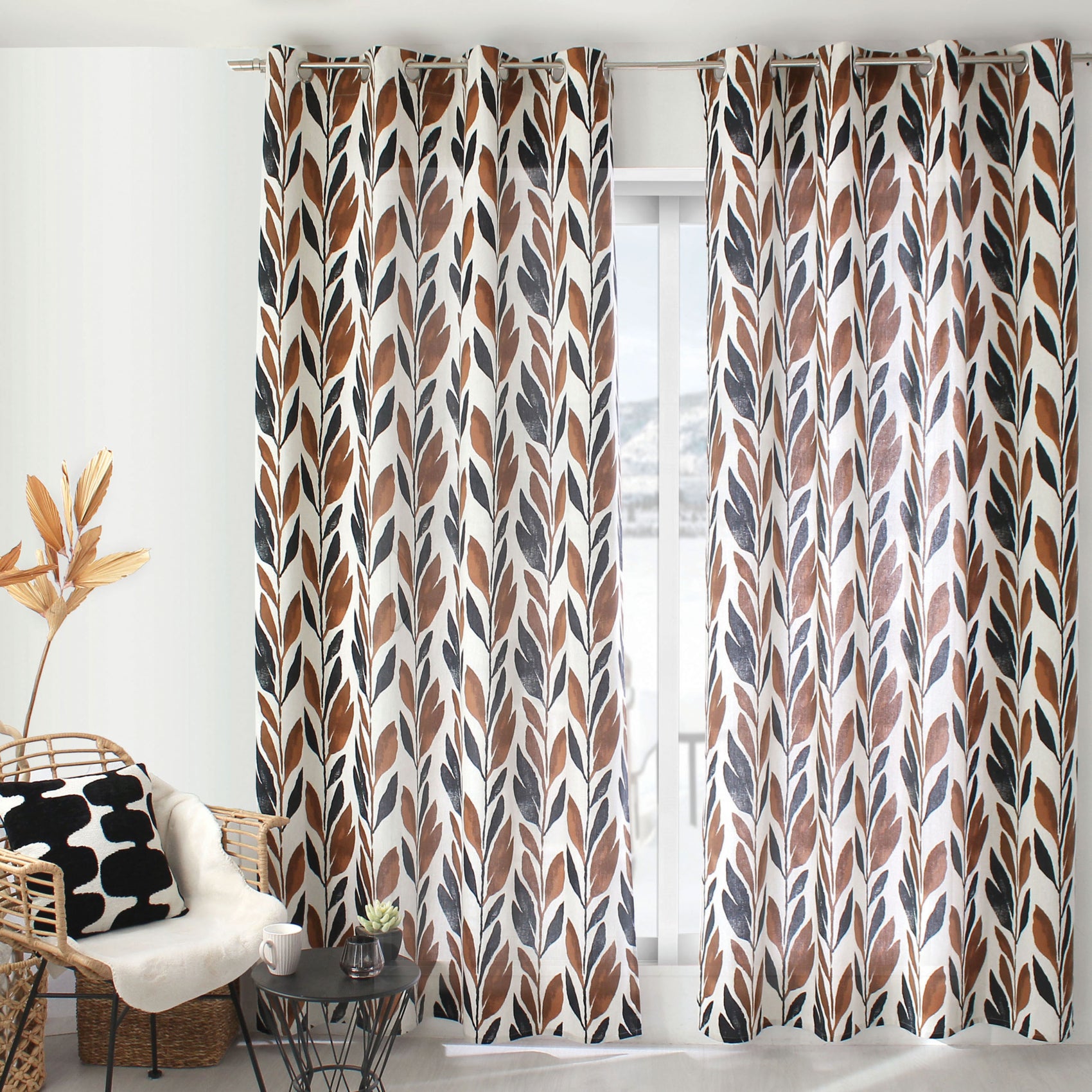 Rideau motif végétal tamisant en coton recyclé - Blanc - 140x240 cm ...