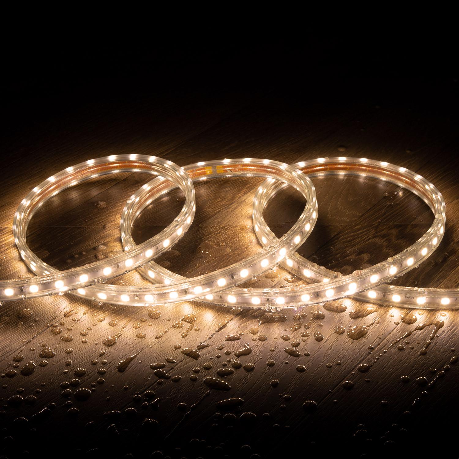 Ruban LED 220V AC 60LED/m Blanc Chaud IP65 sur Mesure Largeur 14mm ...