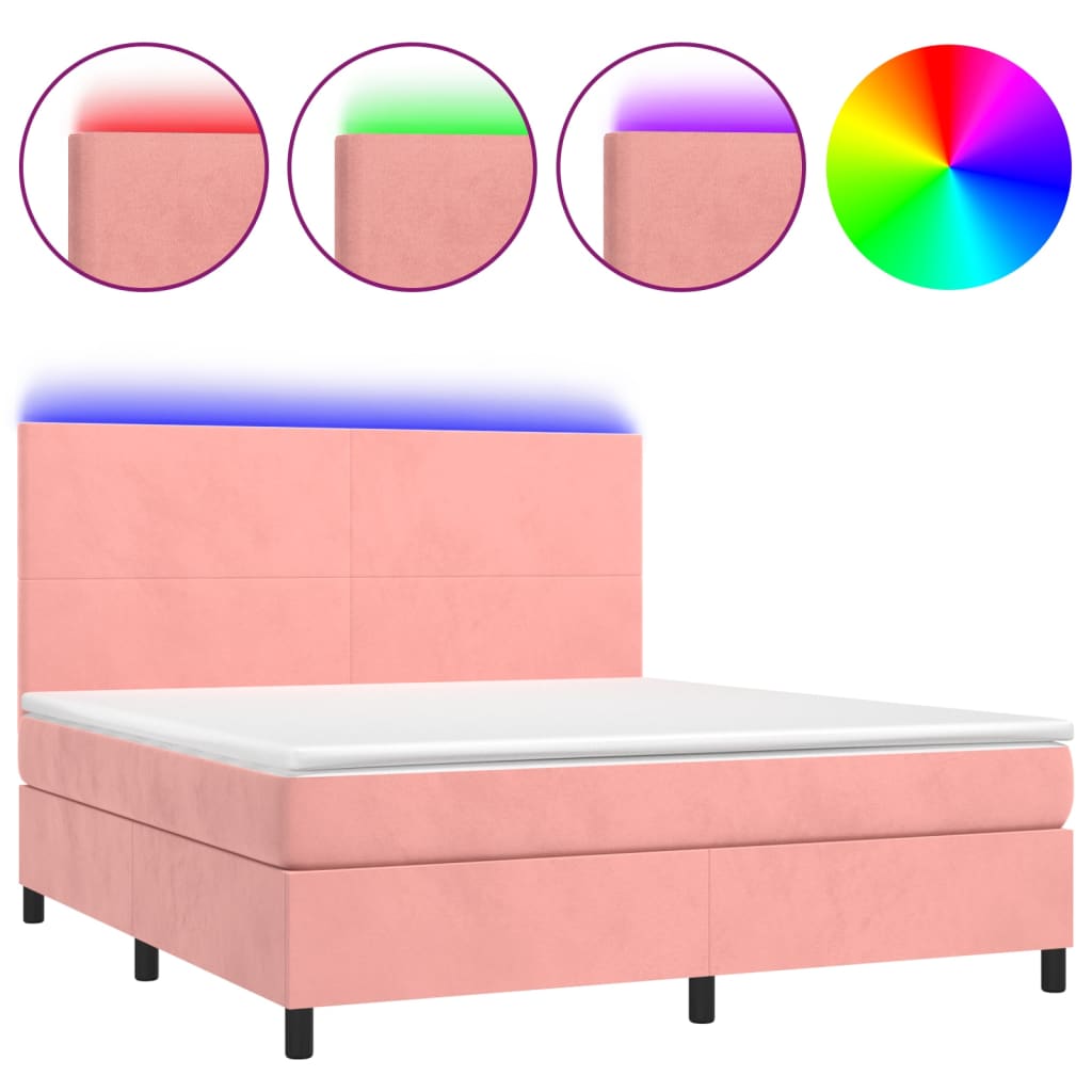 Lit boxspring avec matelas en velours rose et LED 180x200 cm | Leroy Merlin