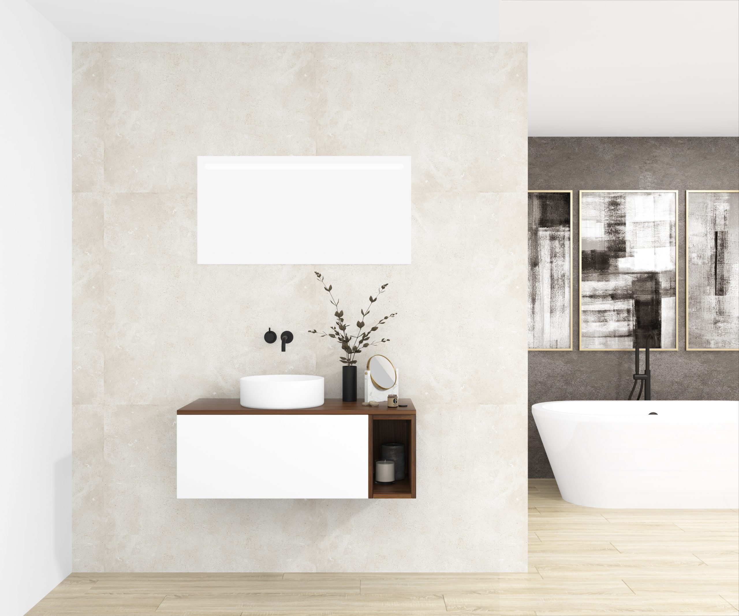 Pack mueble de baño Mapau OBIOU nogal canaletto 100 cm + lavabo ...
