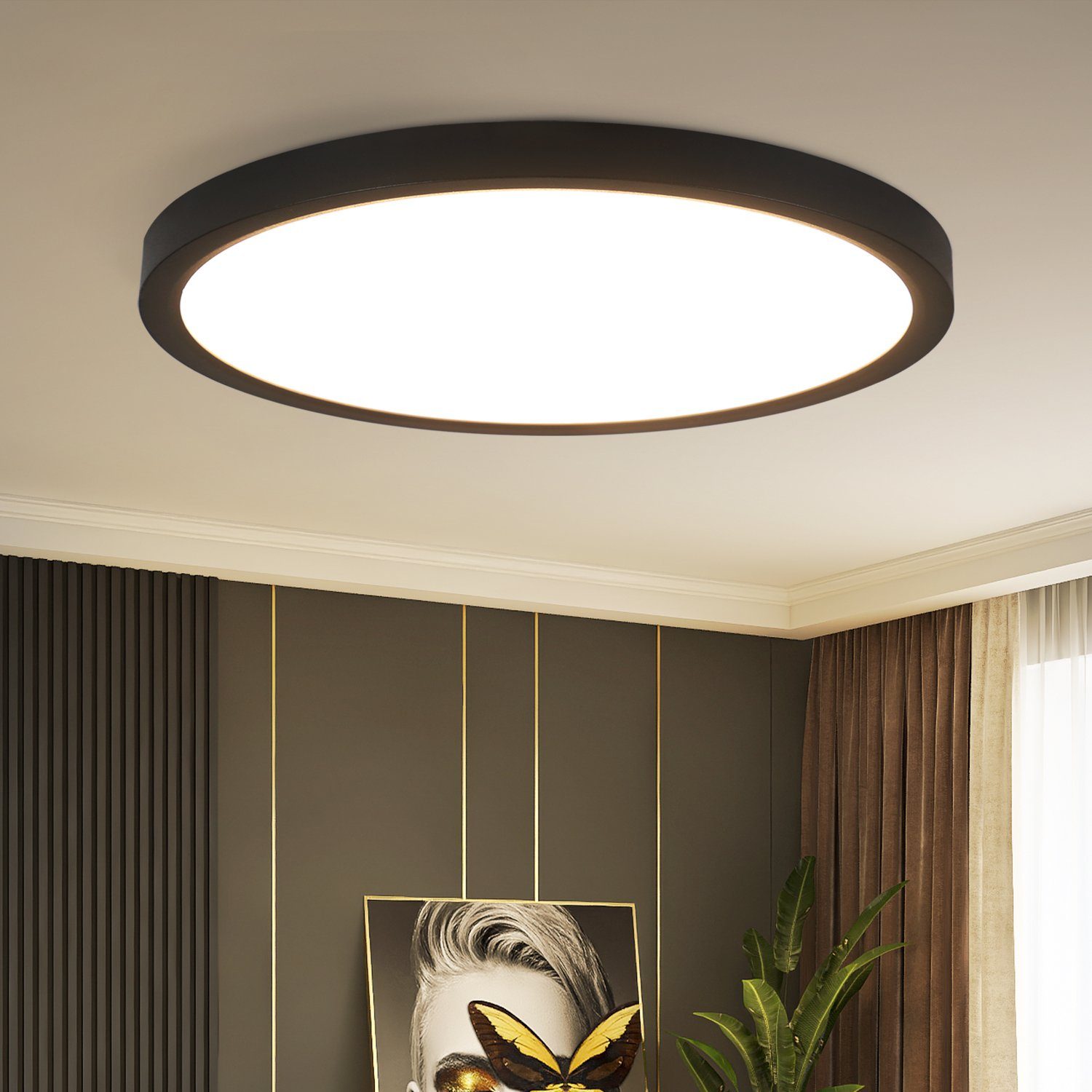 NETTLIFE Panneau LED plafonnier noir éclairage de plafond plat rond ...