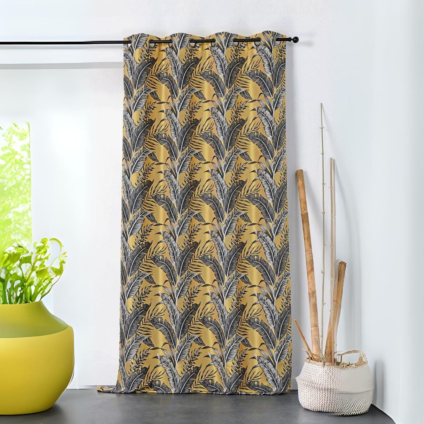Rideau tendance aux impressions exotiques - Jaune - 135x245 cm ...
