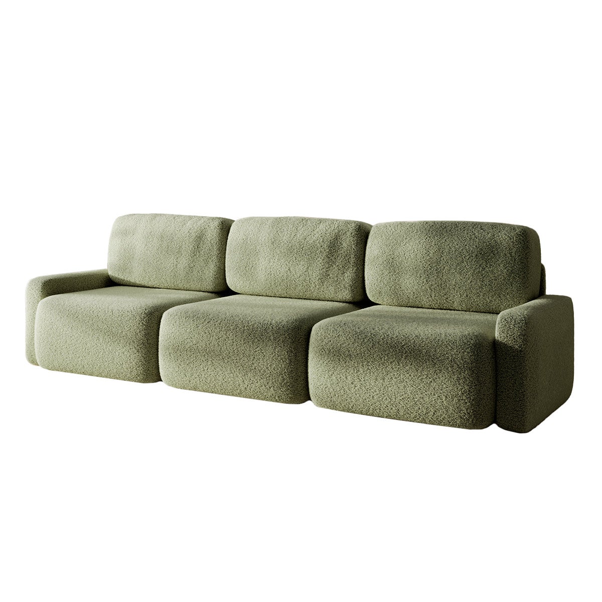Canapé de 3 modules bouclé vert forêt, accoudoirs larges 90x96x303 ...