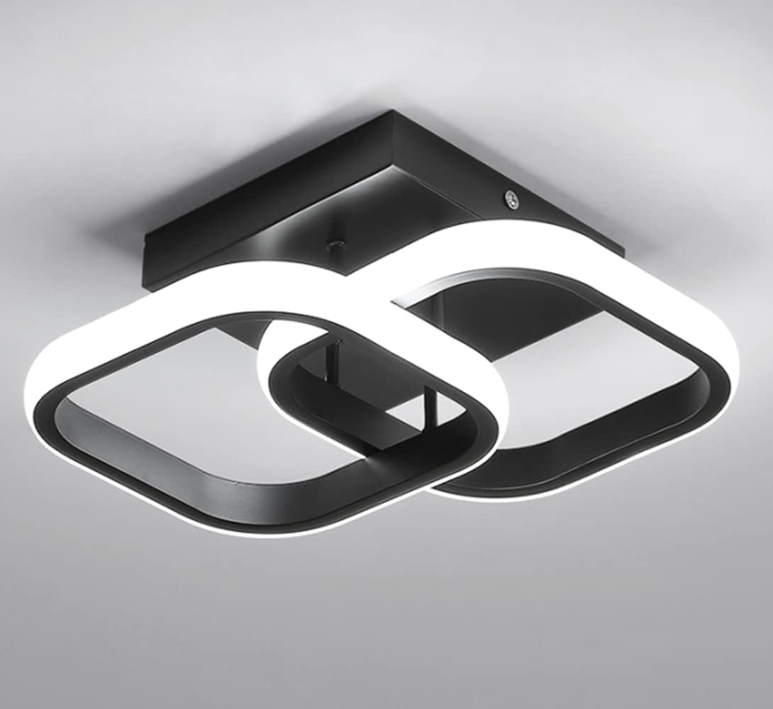 Plafonnier LED Noir Moderne - 2 Carrés 22W, en Acrylique, 24 * 24 * 9.5 ...