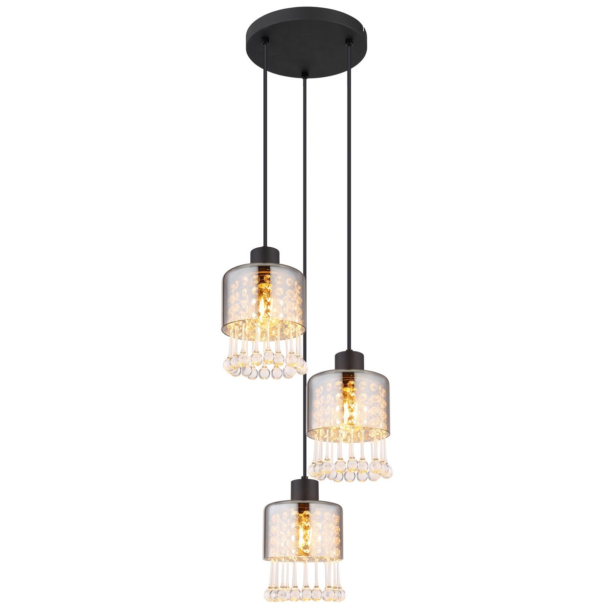 Globo Hendry Suspension Cluster en verre fumé noir mat, 3 ampoules E27 ...