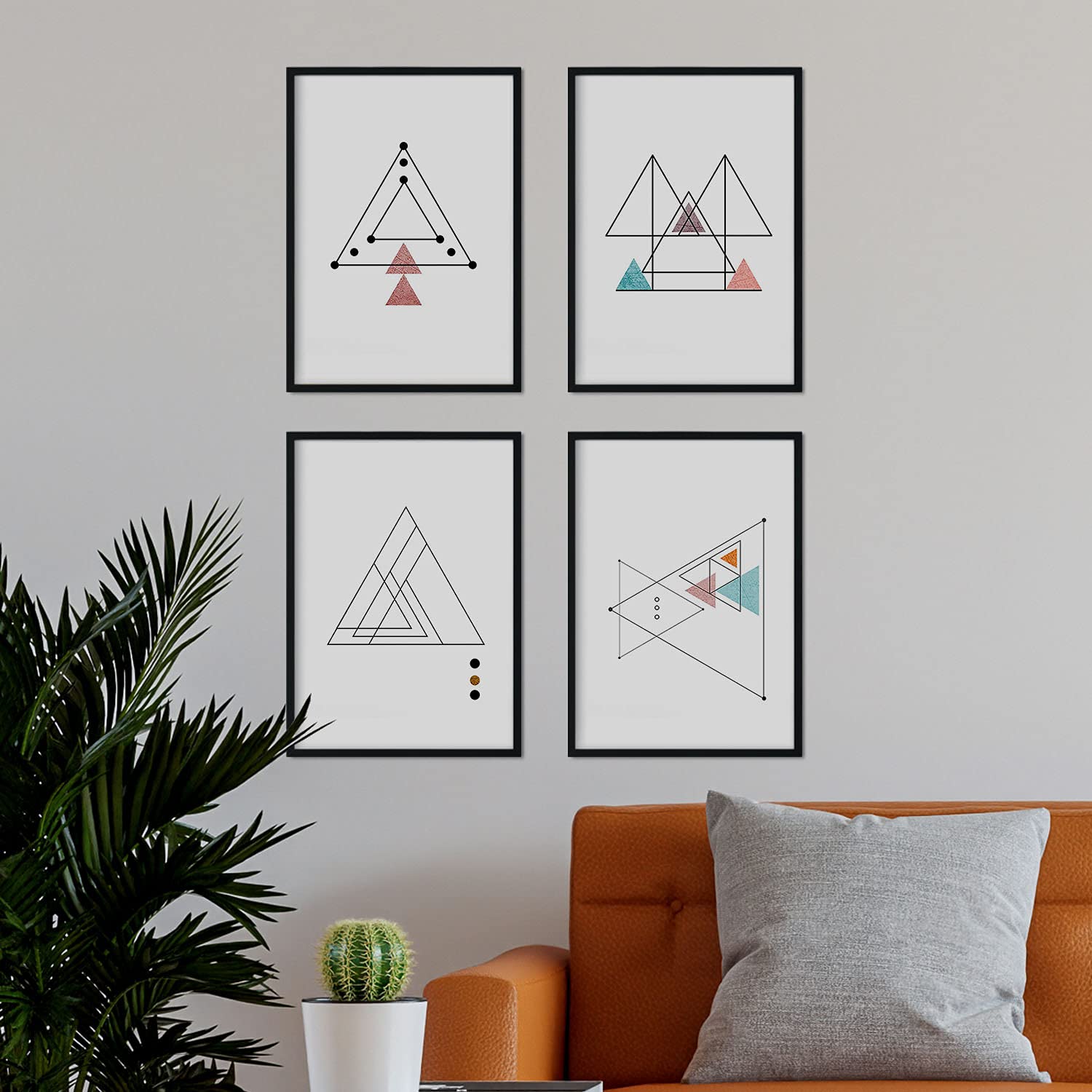 Set 4 Láminas Para Enmarcar Trazo Fino Poster Nordico Con Triangulos ...
