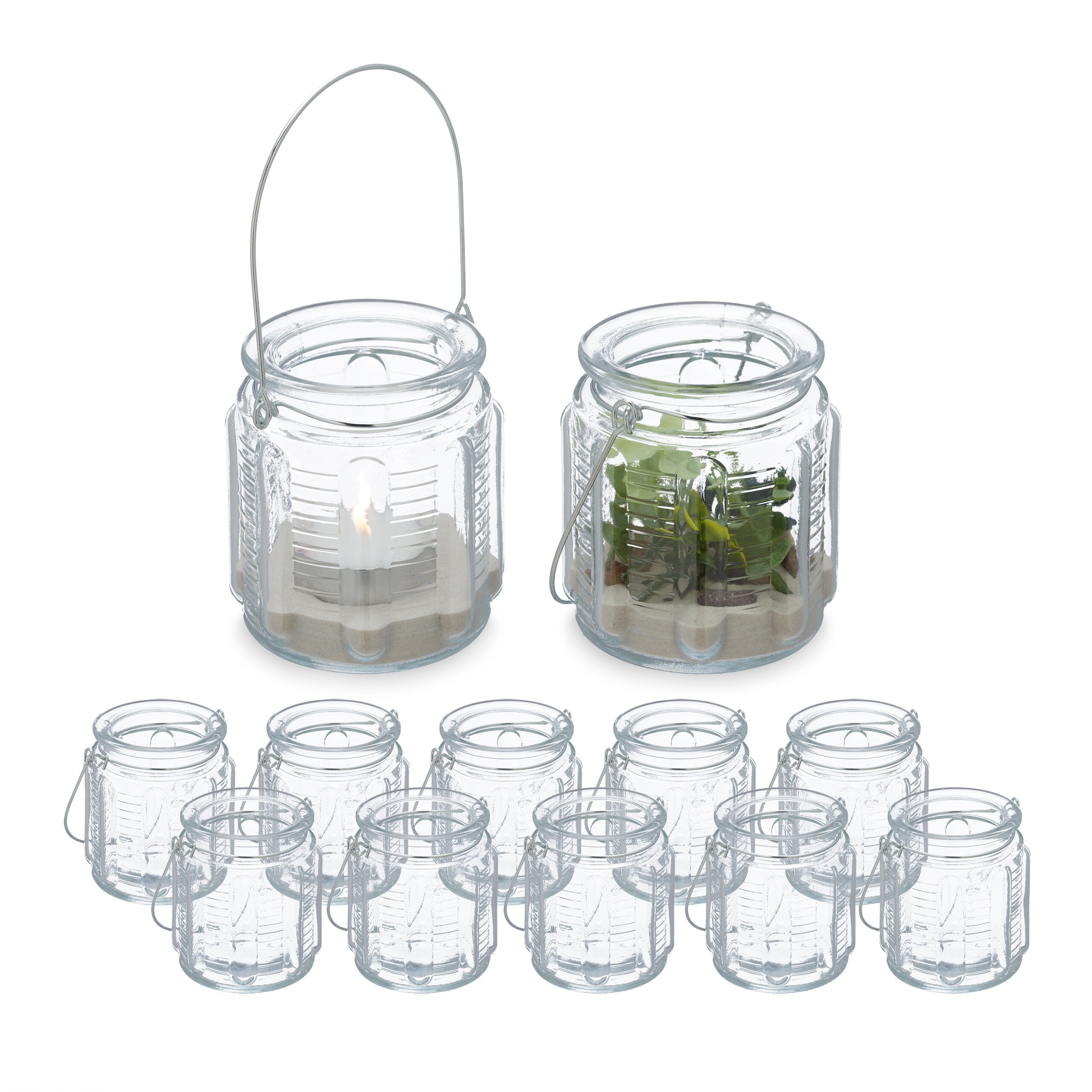 Relaxdays Photophores à suspendre, lot de 12, avec anse, intérieur et ...