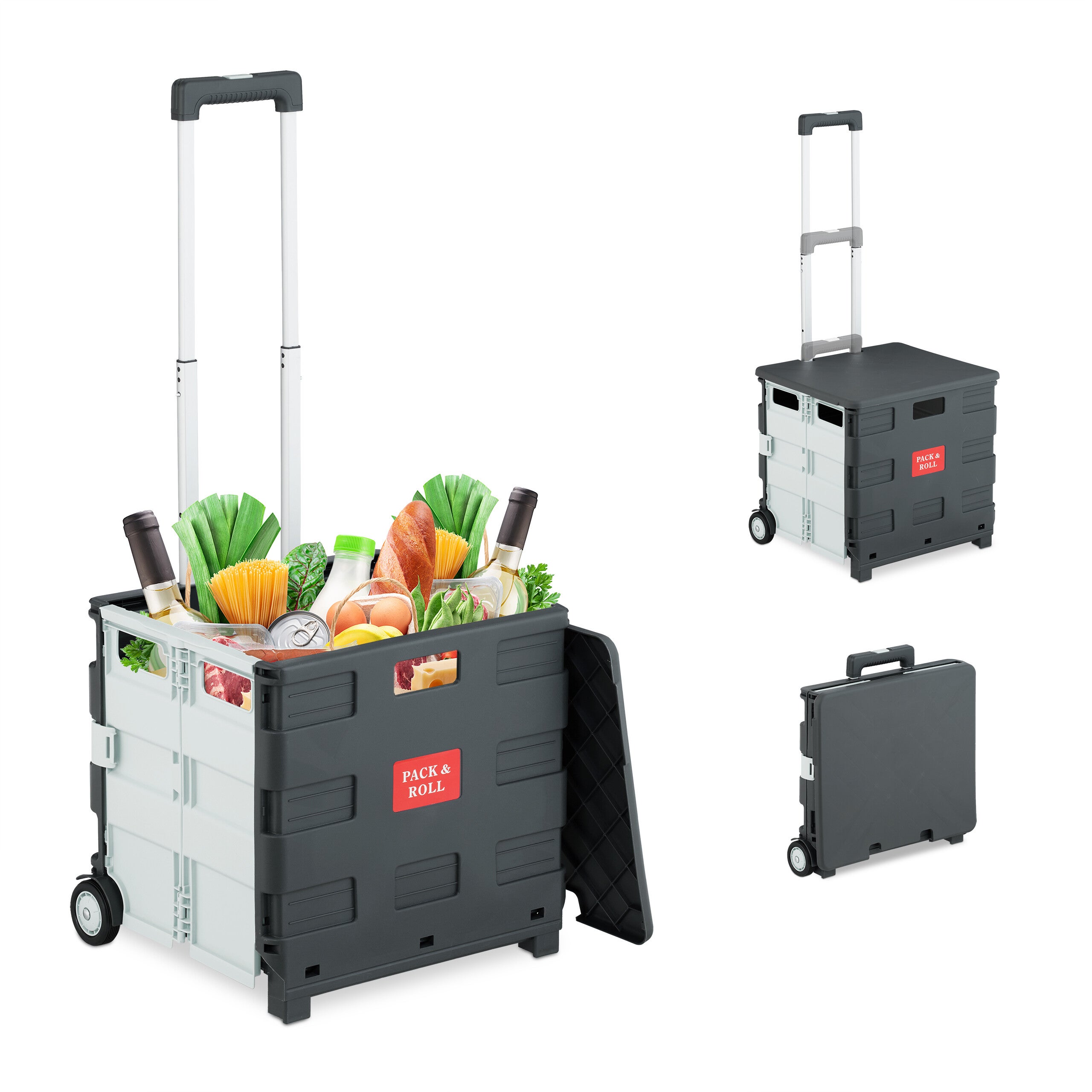 Relaxdays Carro de la Compra Plegable, Carrito de Transporte con Ruedas ...