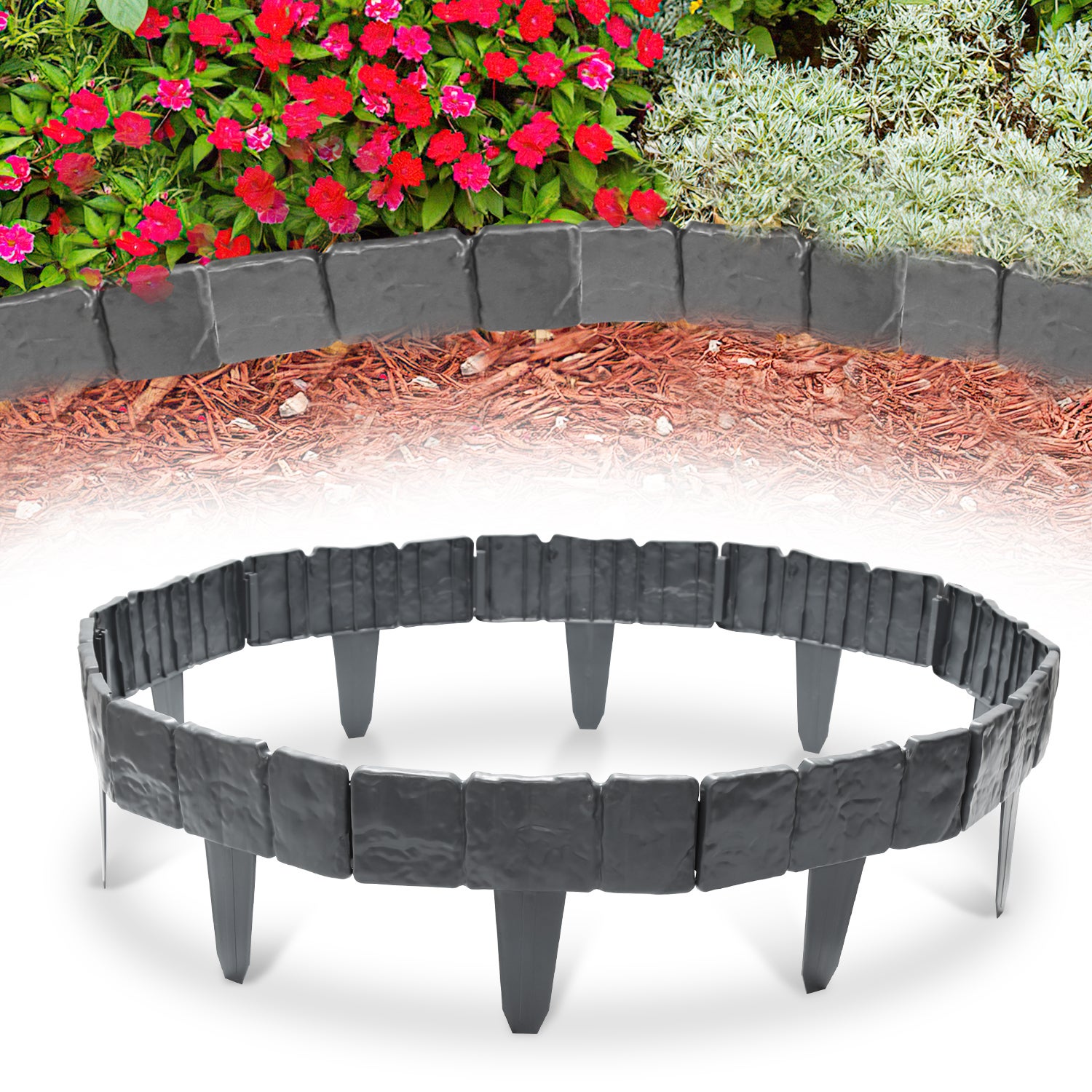 Lot de 50 Bordure de Jardin Effet Pierre - 12.5 Mètre linéaire Clôture ...