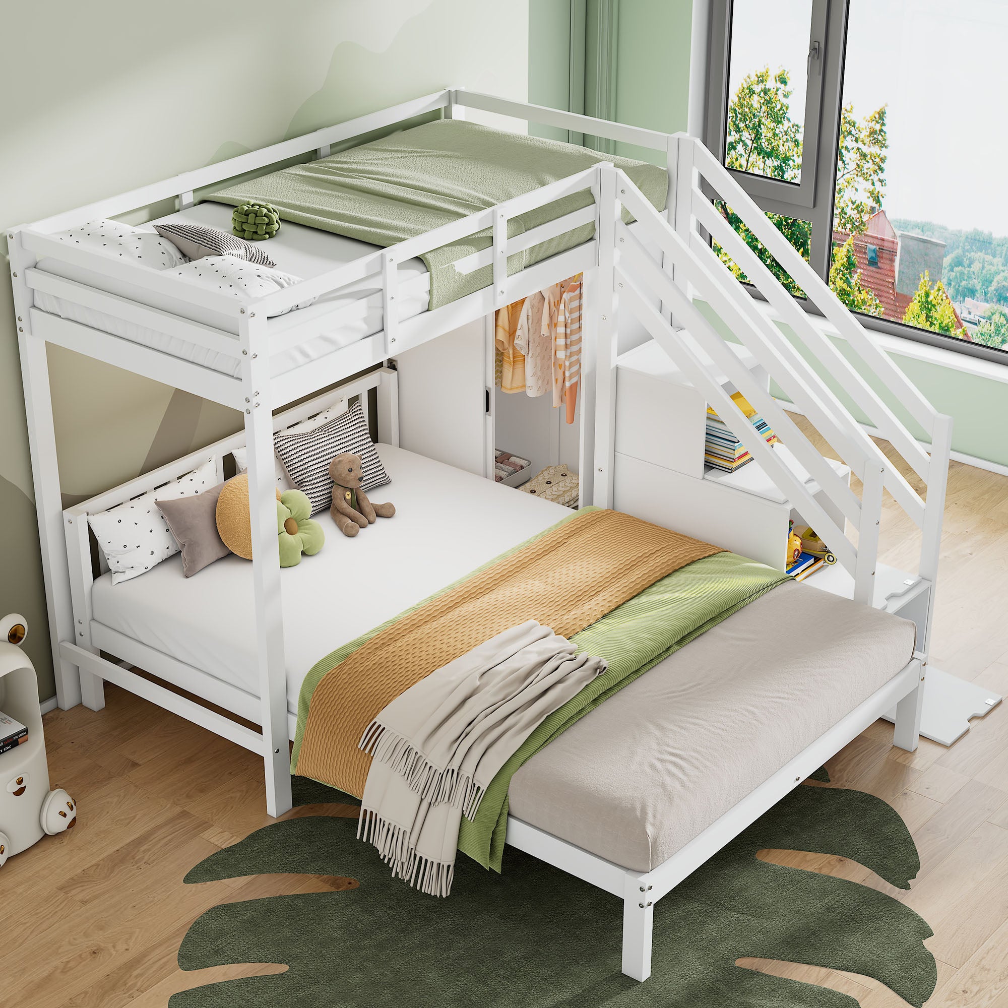 Literas 90 x 200 cm + 140 x 200 cm con armario y 3 cajones - madera ...