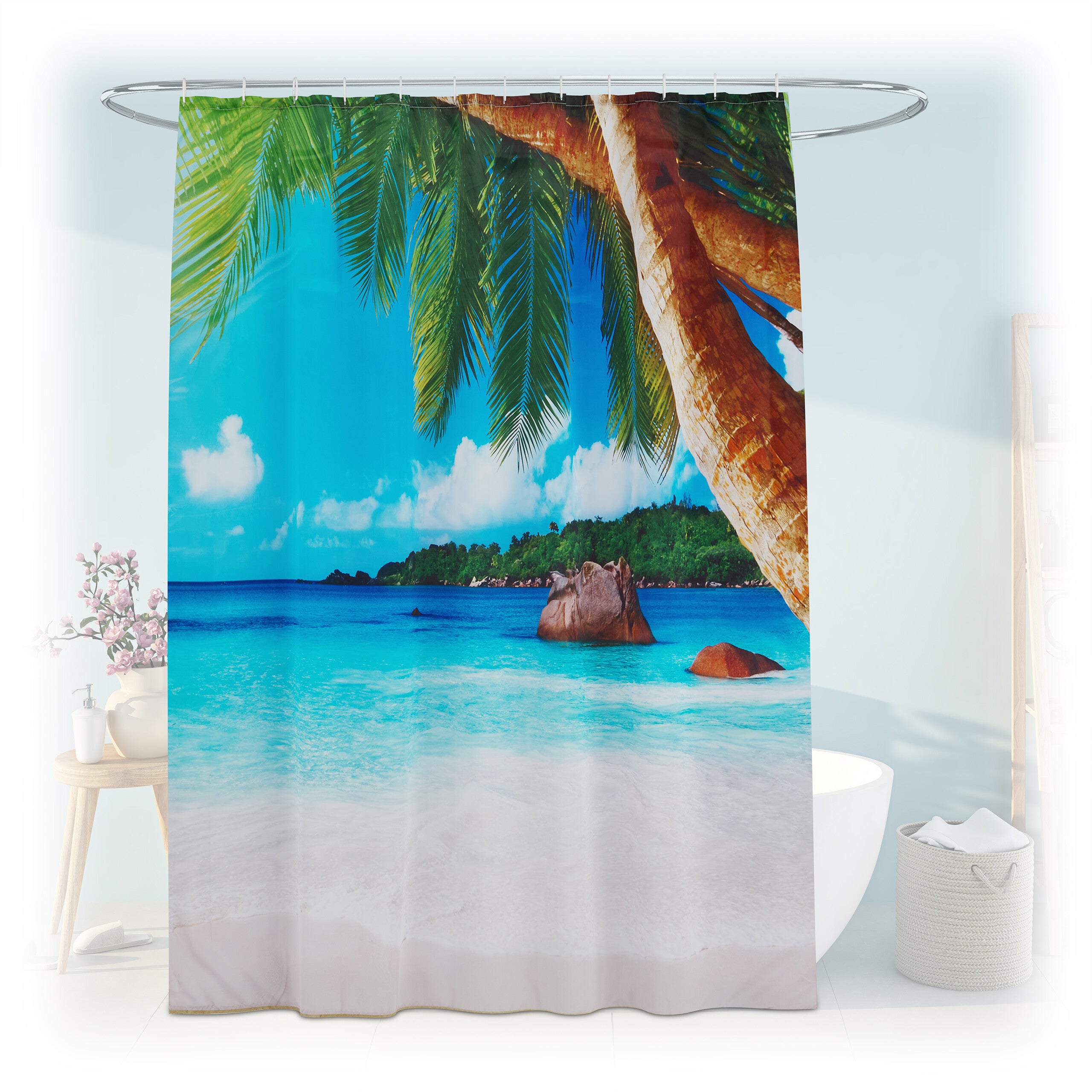 Cortina de Ducha Diseño Tropical, Baño, 180 x 200 cm, Antimoho, Lavable ...