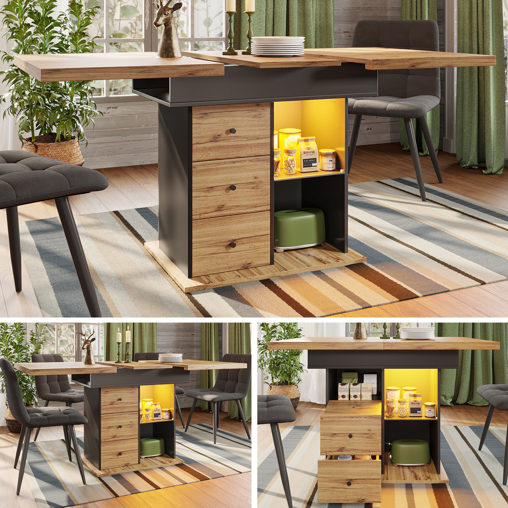 Table à manger télescopique (110-140×80cm), table de cuisine pliable ...