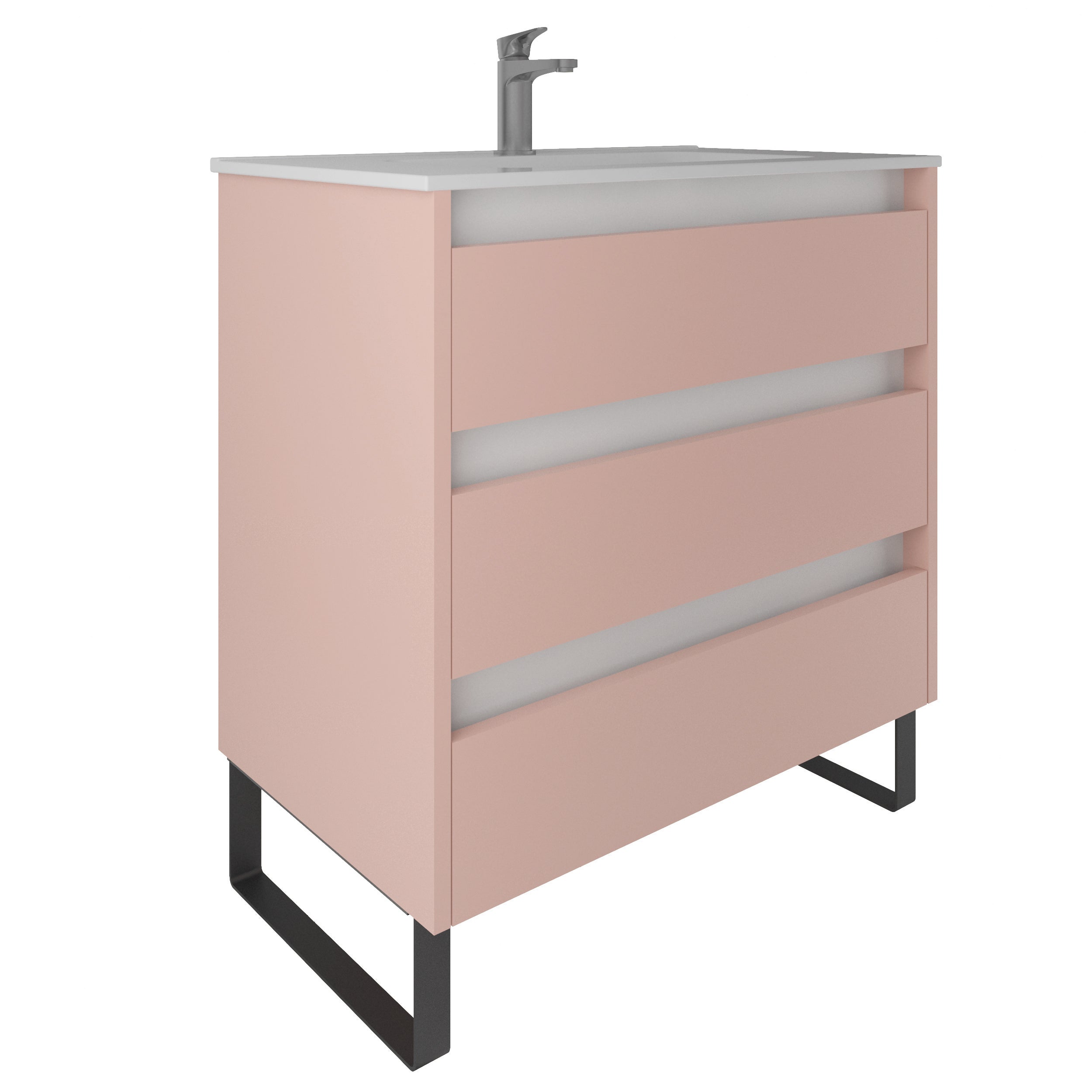 Mueble de baño Capri 80x45x86.8cm, color Rosa Duna, con lavabo cerámico ...