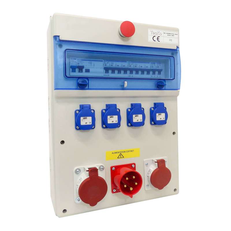 Coffret de chantier triphasé 400V - 1 prise 5P32A, 1 prise 5P16A, 4 ...