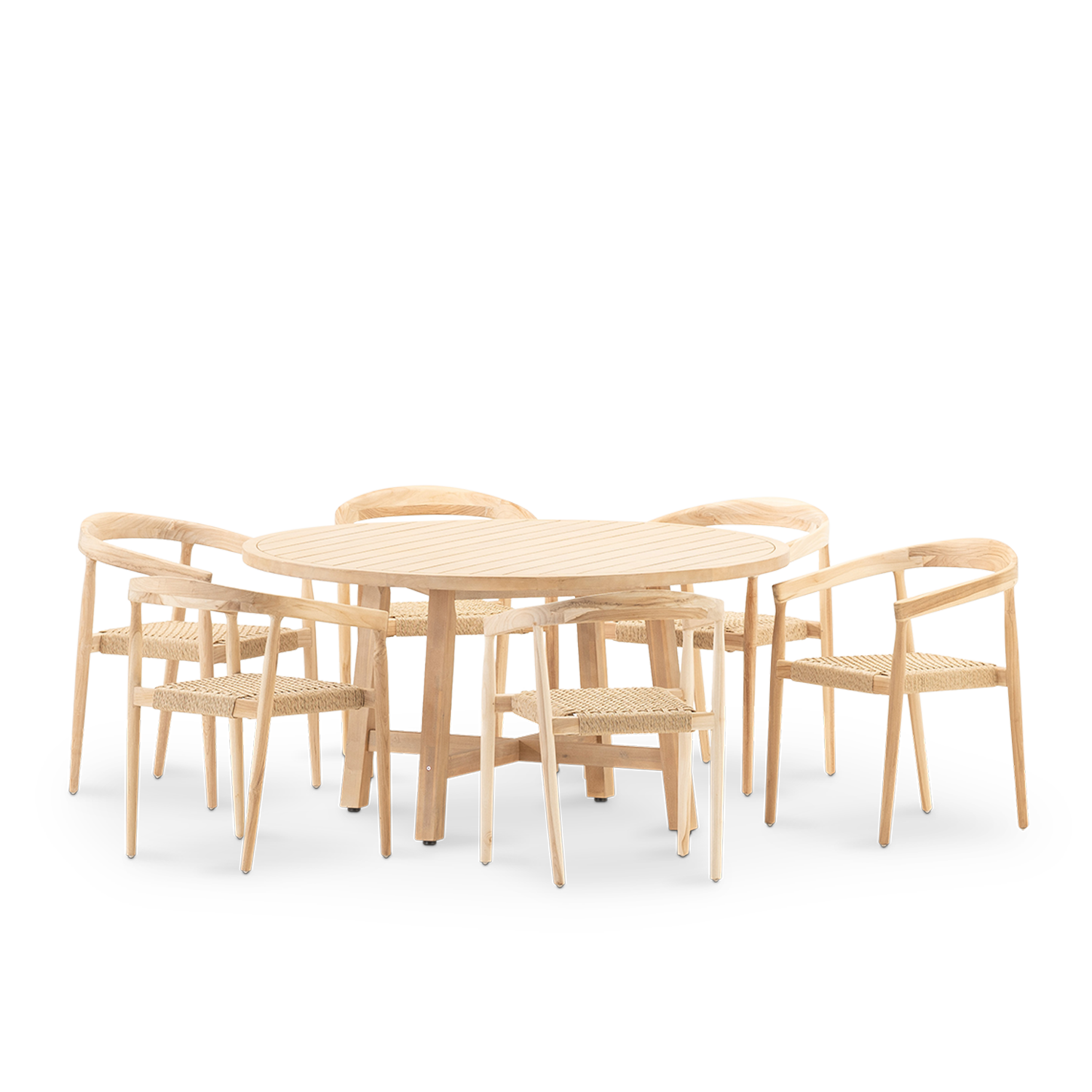 Set repas 6pl table ronde en bois D150 et fauteuil - siena & modena ...