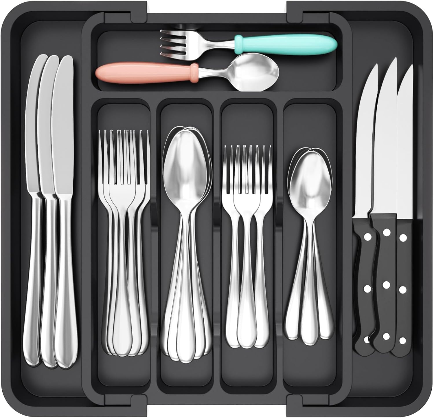 Noir Rangement Couvert pour Tiroir, Range-Couvert Extensible ...