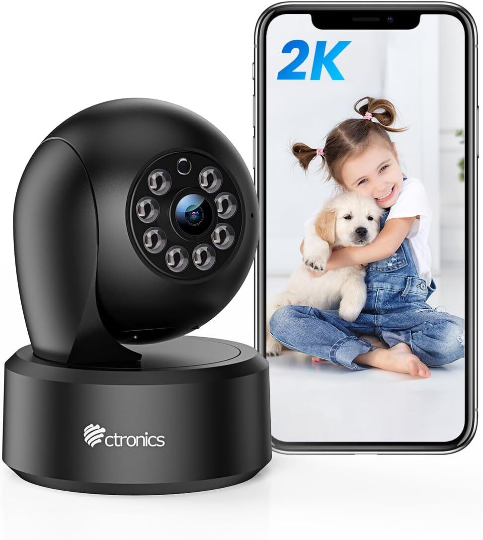 Ctronics Caméra Surveillance Intérieure 2K 3MP WiFi, PTZ 360 ...