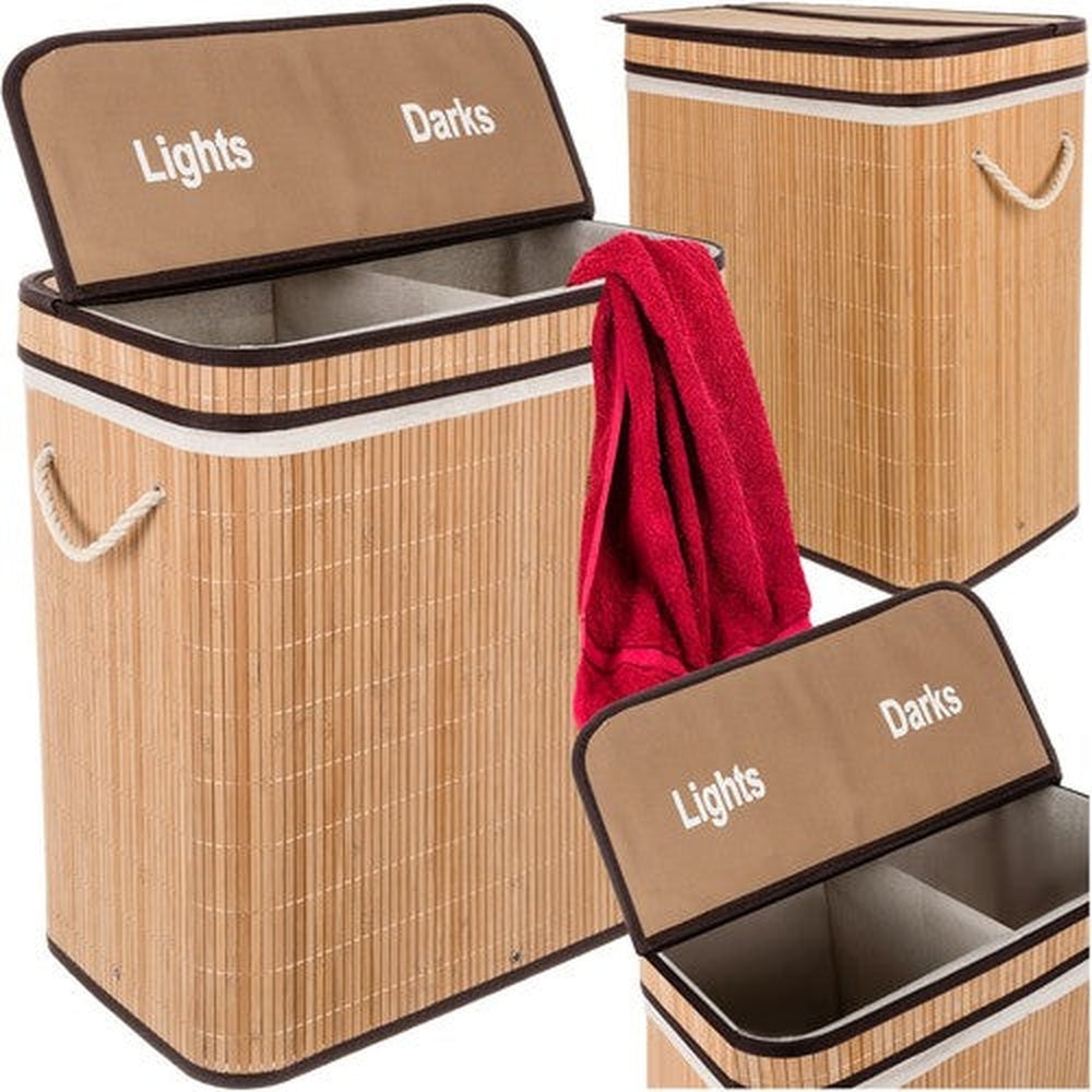 Panier à linge en bambou - deux compartiments 60 x 54 x 35 cm | Leroy ...