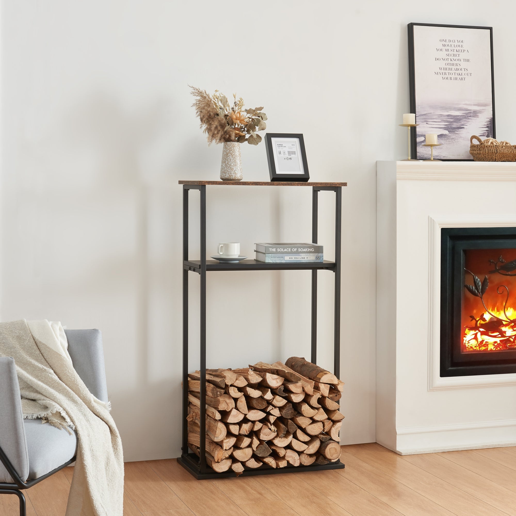 Range-bûches Turku pour intérieur avec étagères 112 x 60 x 30 cm [en ...