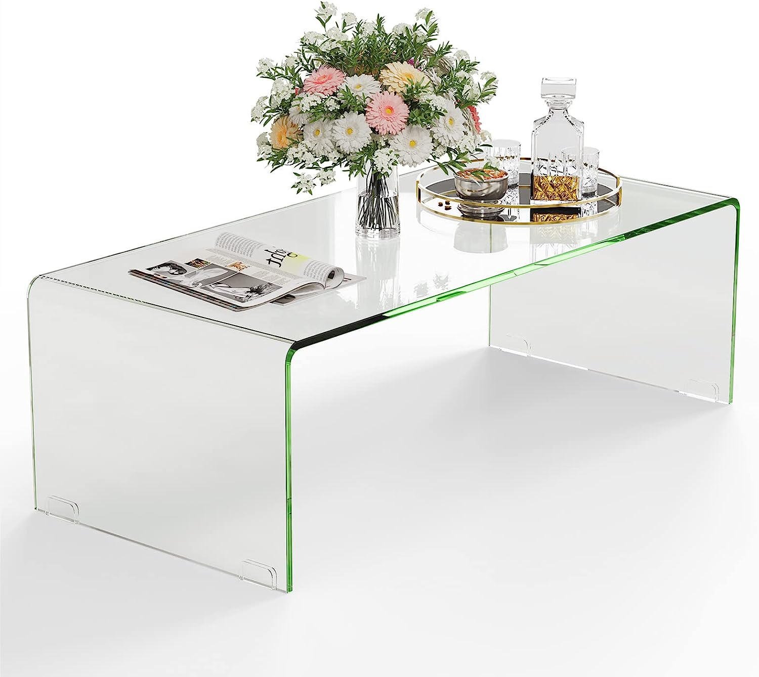 Table Basse Salon en Verre/Table d’Appoint Rectangulaire Forme de U ...